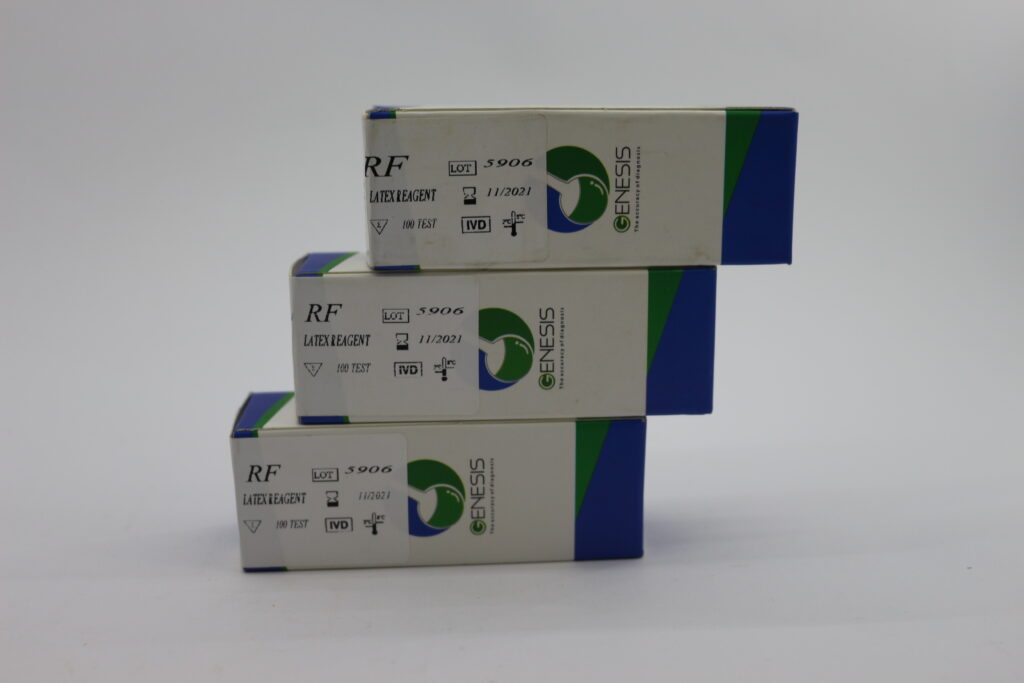 This is the Genesis RF (Rheumatoid Factor) Latex Reagent diagnostic ...